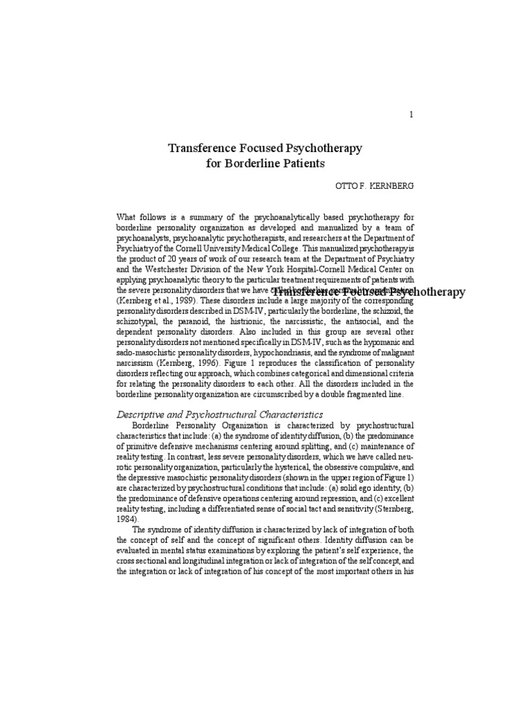 KERNBERG-Transference Focused Therapy For BPD | PDF