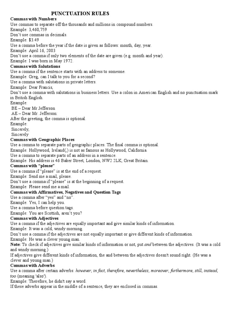 Punctuation Rules | PDF | Comma | Sentence (Linguistics)