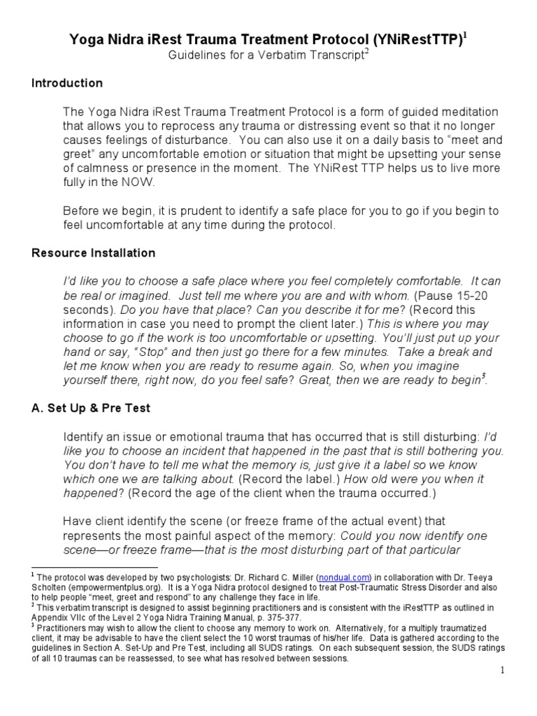 Irest Trauma Treatment Protocol Script | PDF | Psychological Trauma ...