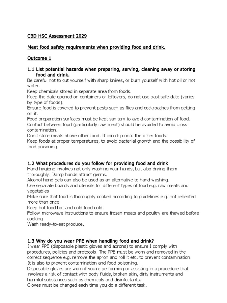 CBD HSC Assessment 2029 | PDF | Hygiene | Foods