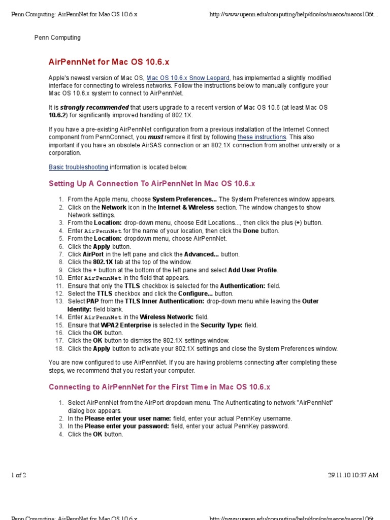 Penn Computing: AirPennNet For Mac OS 10.6.x | PDF | Mac Os X Snow ...
