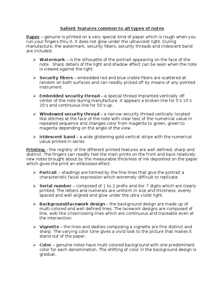 Salient Features Common To All Types of Notes | PDF | Ultraviolet | Color