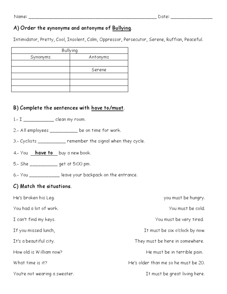 A) Order The Synonyms and Antonyms of Bullying | PDF | Violence