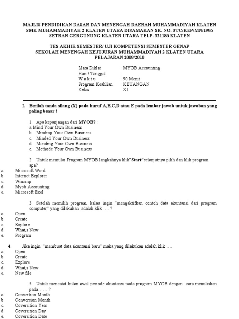 Soal Teori Myob | PDF | Pengelolaan Keuangan & Uang