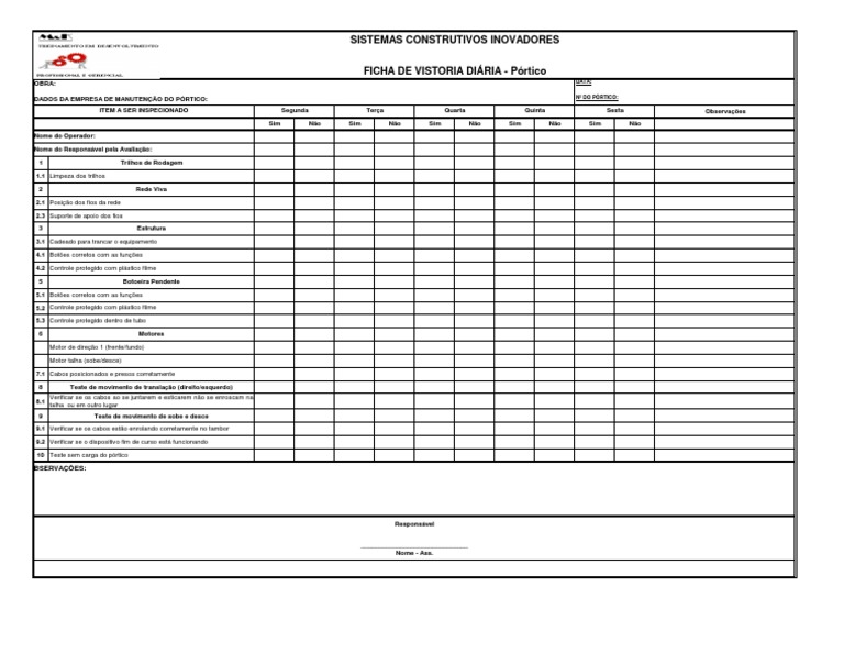 Check List Diário Portico | PDF