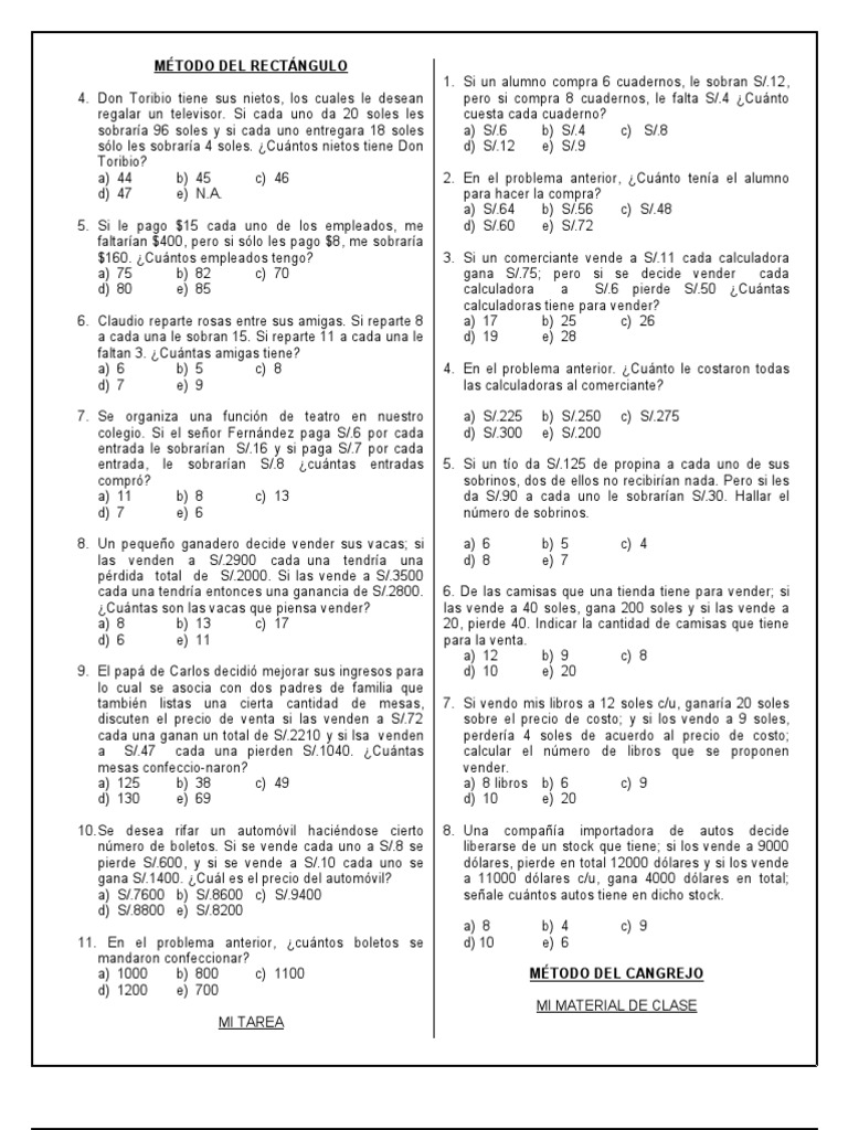 Método Del Rectángulo | PDF | División (Matemáticas) | Euro