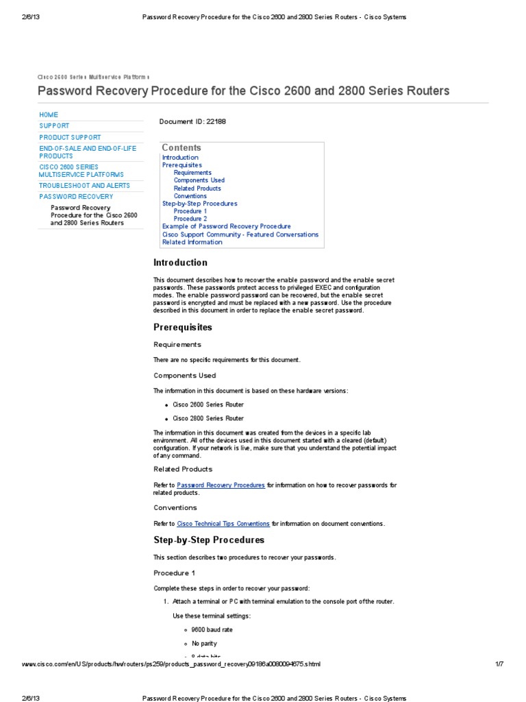 Password Recovery Procedure For The Cisco 2600 and 2800 Series Routers ...