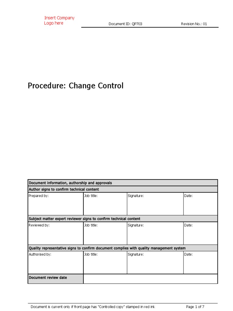 Change Control SOP | PDF | Quality Management System | Quality (Business)