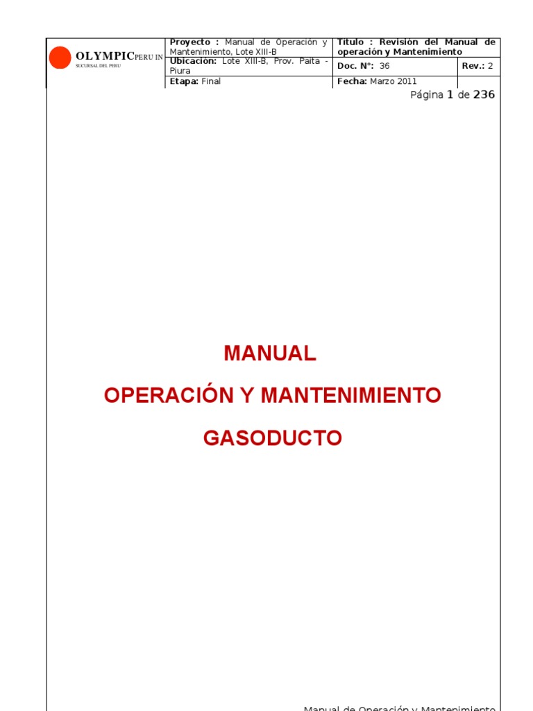 Manual de Operacion y Mantenimiento Gasoducto Paita Final 2 | PDF