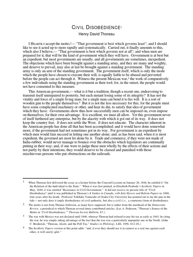 Civil Disobedience - Henry David Thoreau PDF | PDF