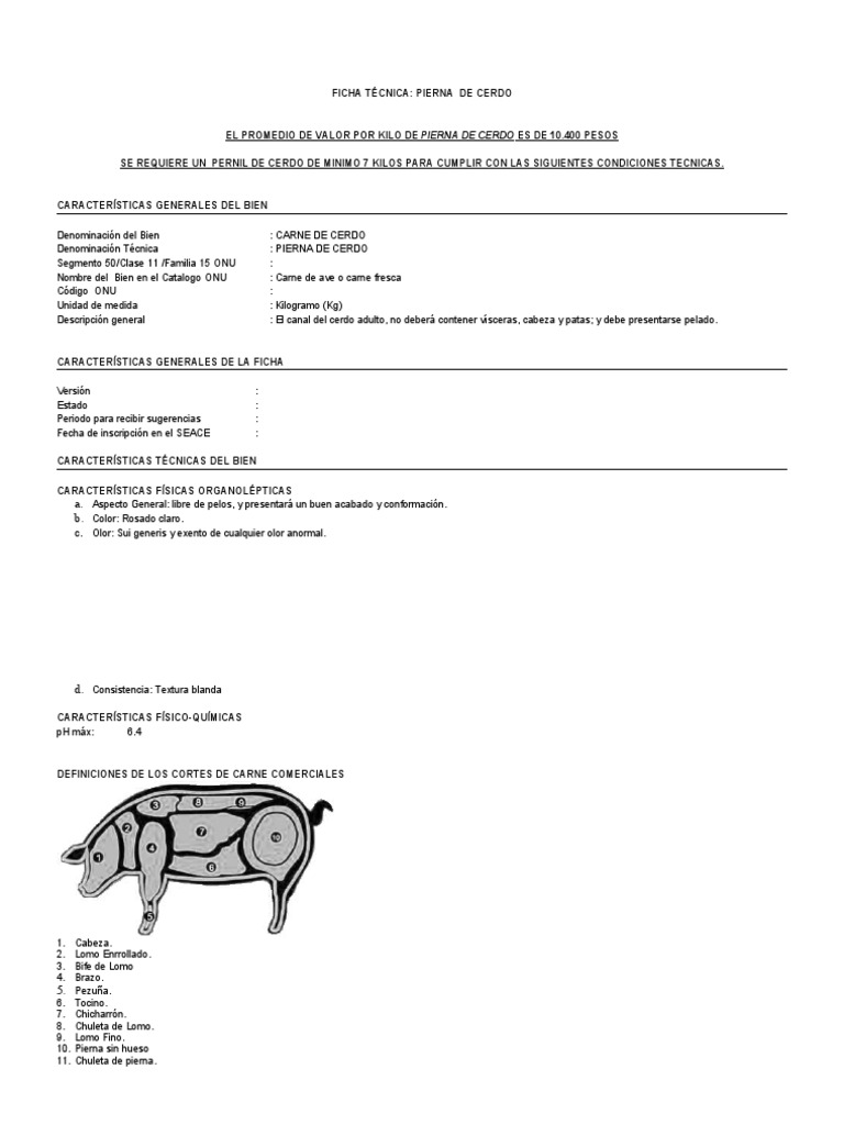 Ficha Tecnica Carne de Cerdo | PDF | Carne | Alimentos