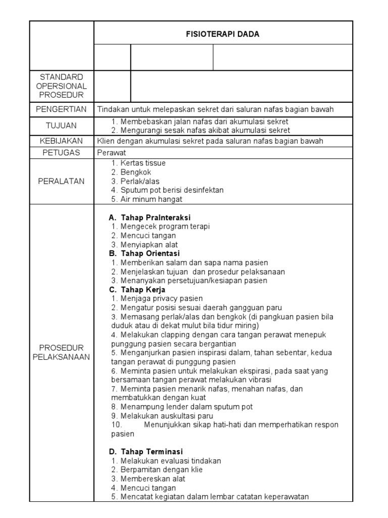 Sop Fisioterapi Dada | PDF