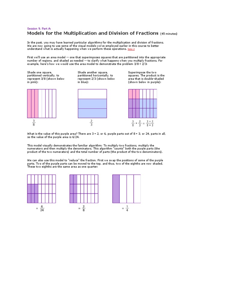 Models For The Multiplication and Division of Fractions: Session 9 ...