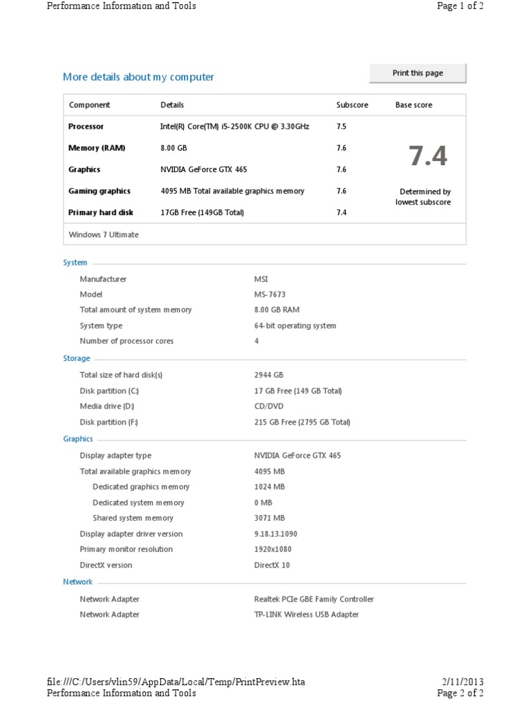 Computer Specs and Performance Overview | PDF | Computers