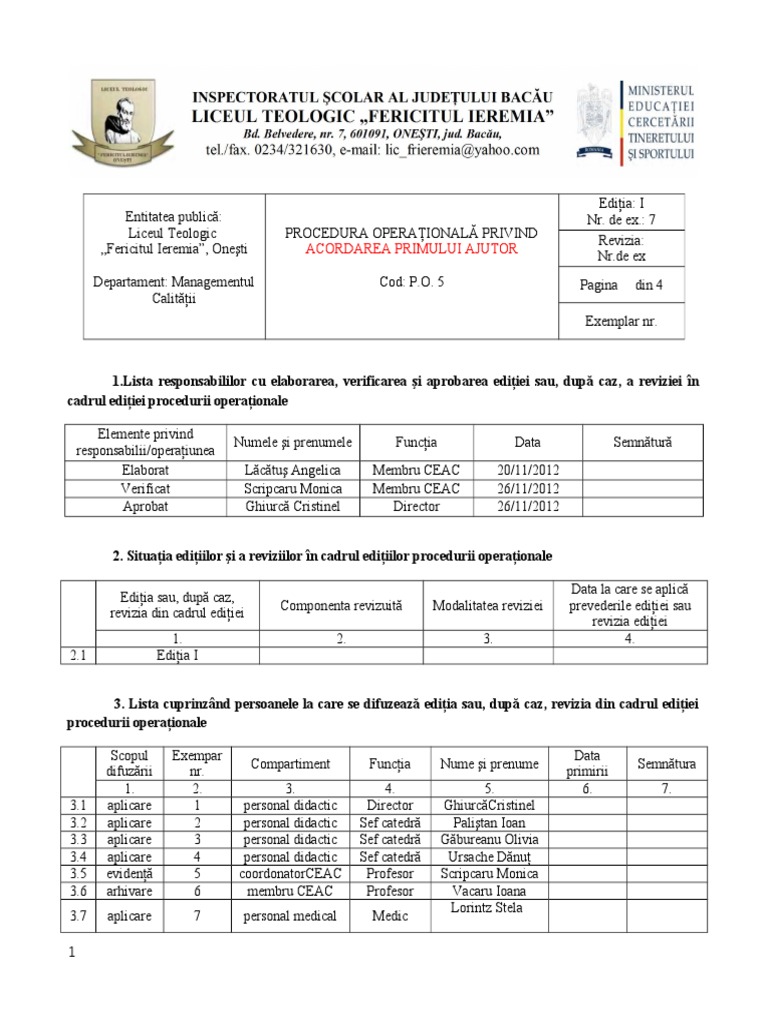 Procedura Acordarea Primului Ajutor | PDF