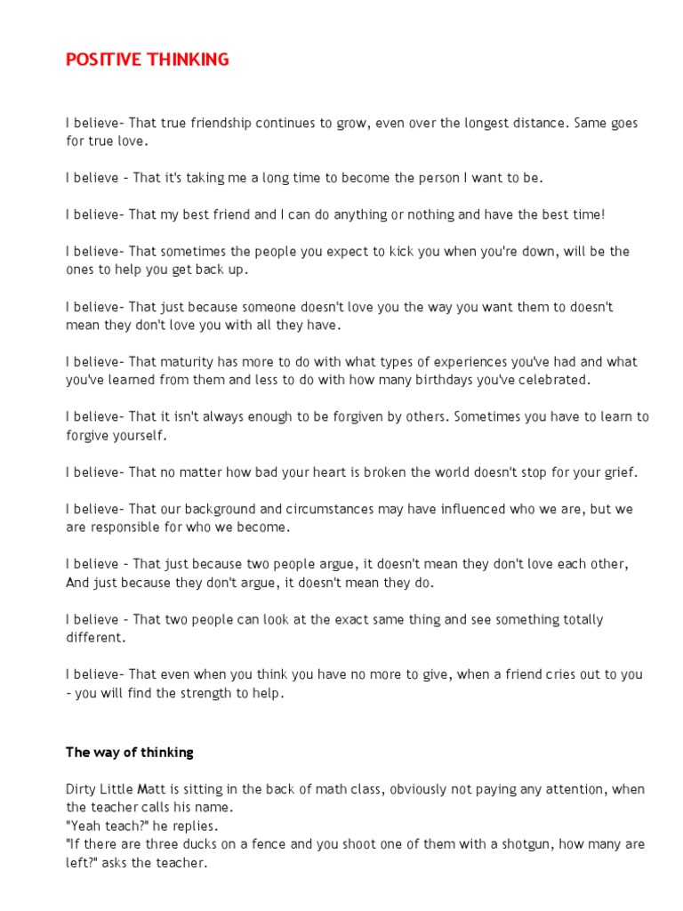 Positive Thinking: The Way of Thinking | PDF | Self-Improvement