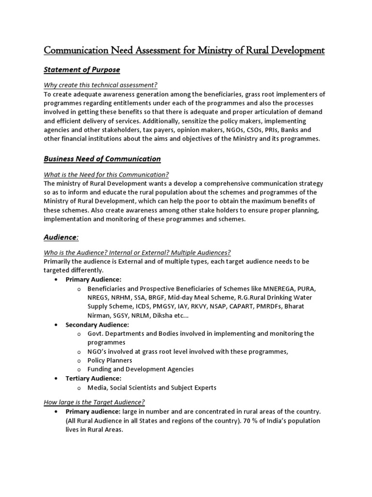 Communication Need Assessment For Ministry of Rural Development | PDF ...