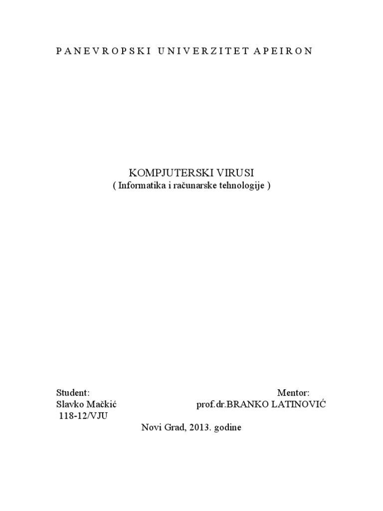 Seminarski Informatika Virusi | PDF
