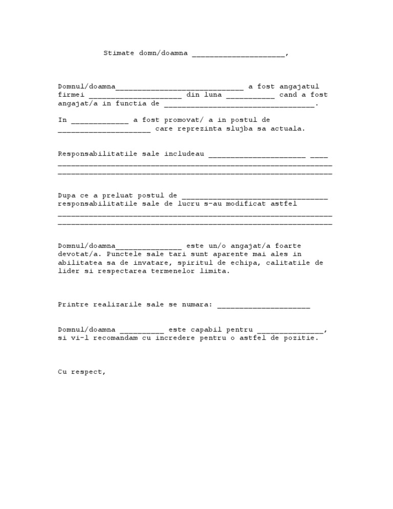 Scrisoare de Recomandare - Model Scrisoare Recomandare 1