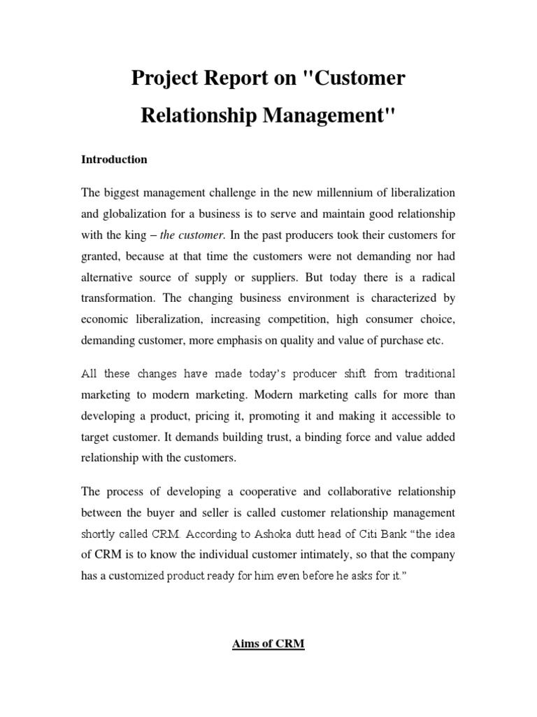 Project Report On CRM | PDF | Customer Relationship Management | Marketing