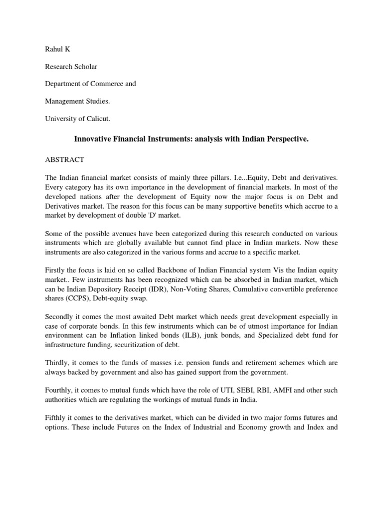 Innovative Financial Instruments in India | PDF | Stocks | Bonds (Finance)