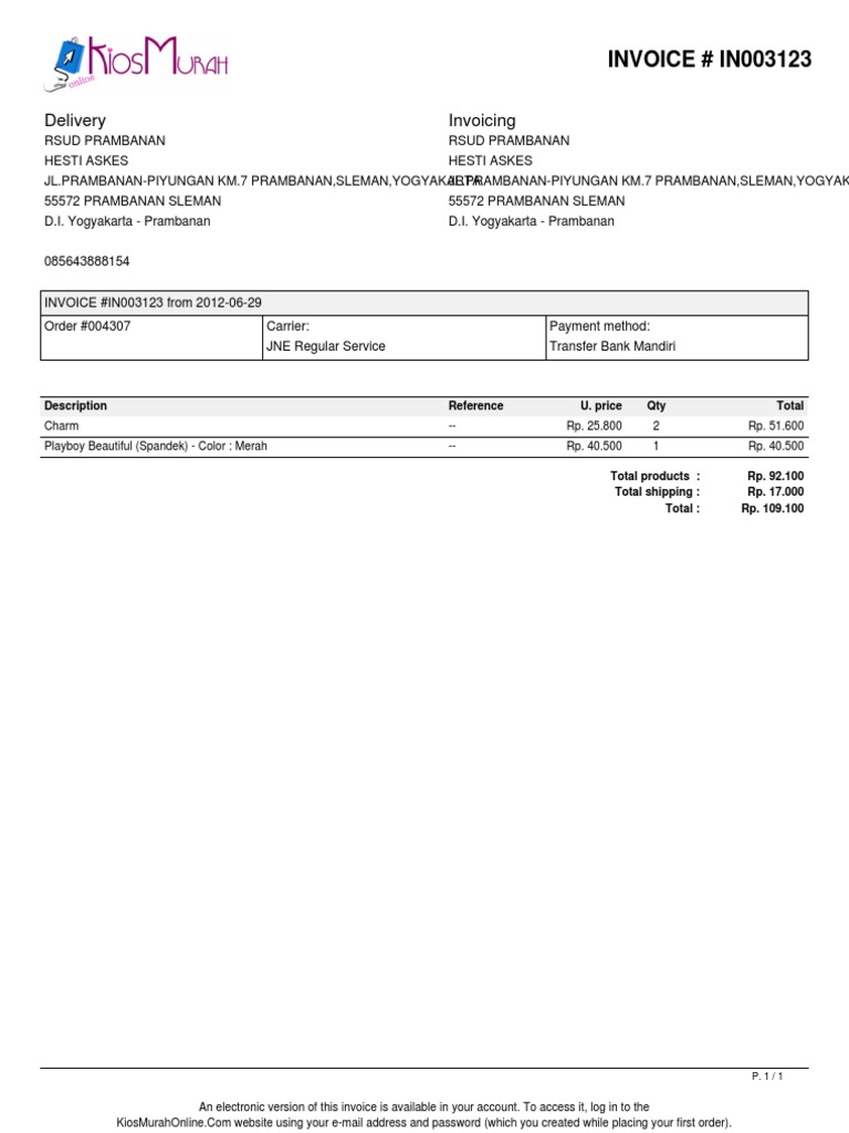 INVOICE # IN003123: Delivery Invoicing | PDF
