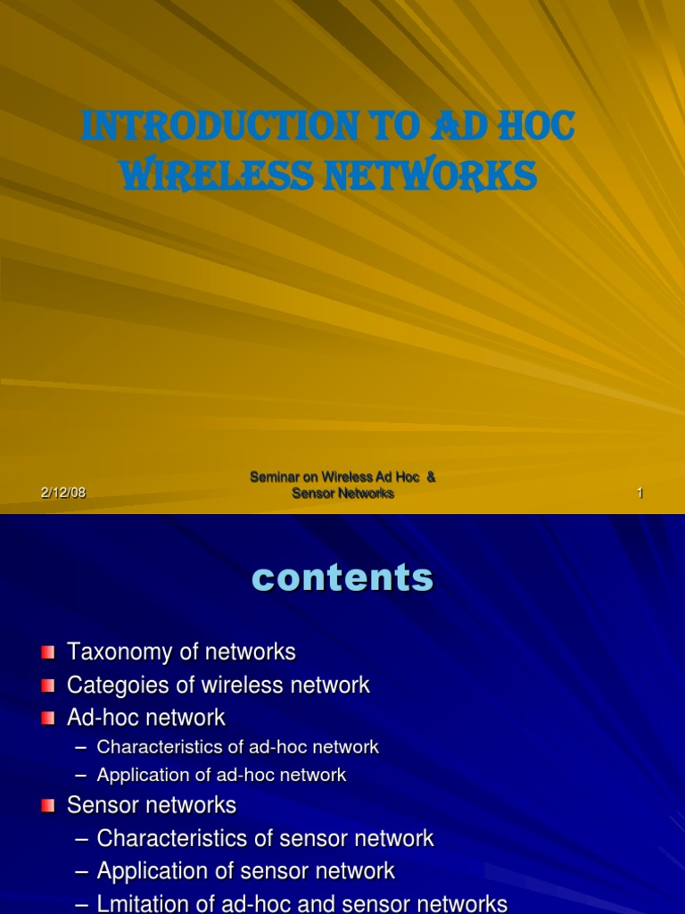 Introduction to Ad Hoc Wireless Networks | PDF | Wireless Ad Hoc ...