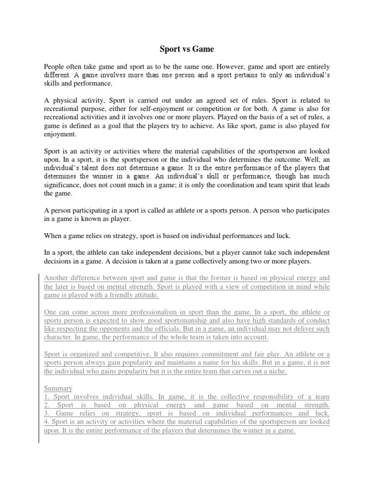 Sport Vs Game | PDF | Sports | Behavioural Sciences