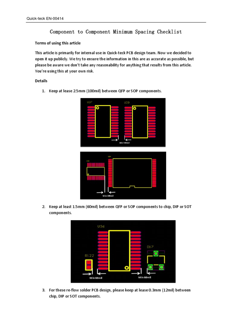 Component To Component Minimum Spacing Checklist On PCB Design | PDF