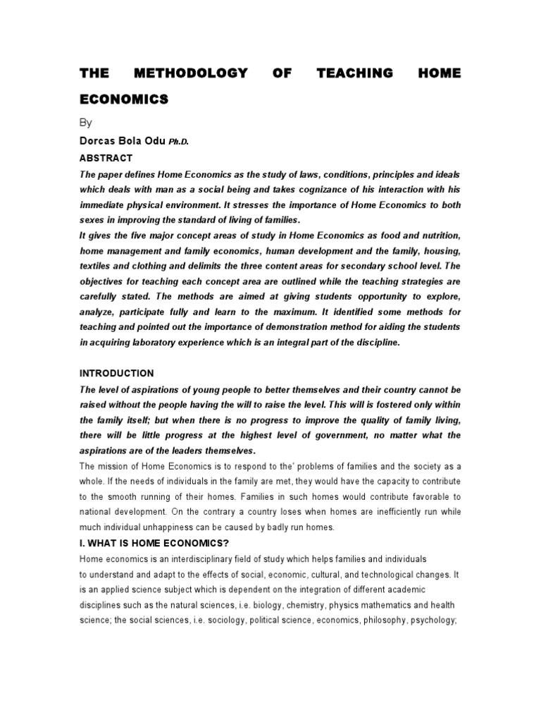 The Methodology of Teaching Home Economics | PDF | Home Economics ...