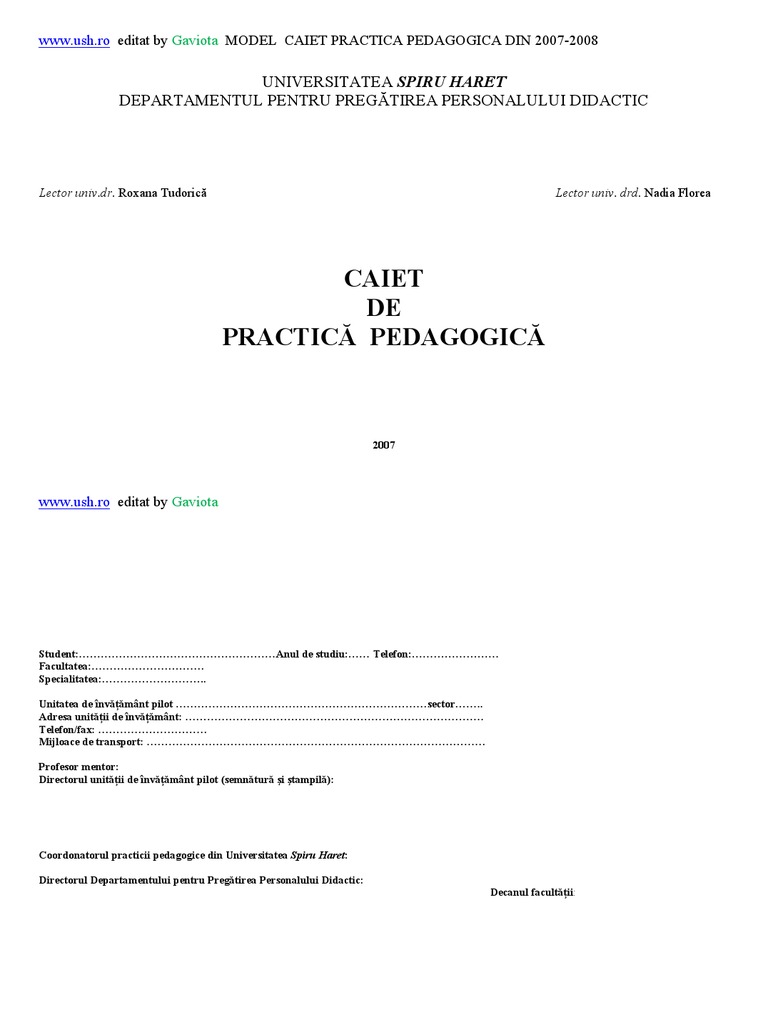 MODEL Caiet Practica Modul Psihopedagogic | PDF