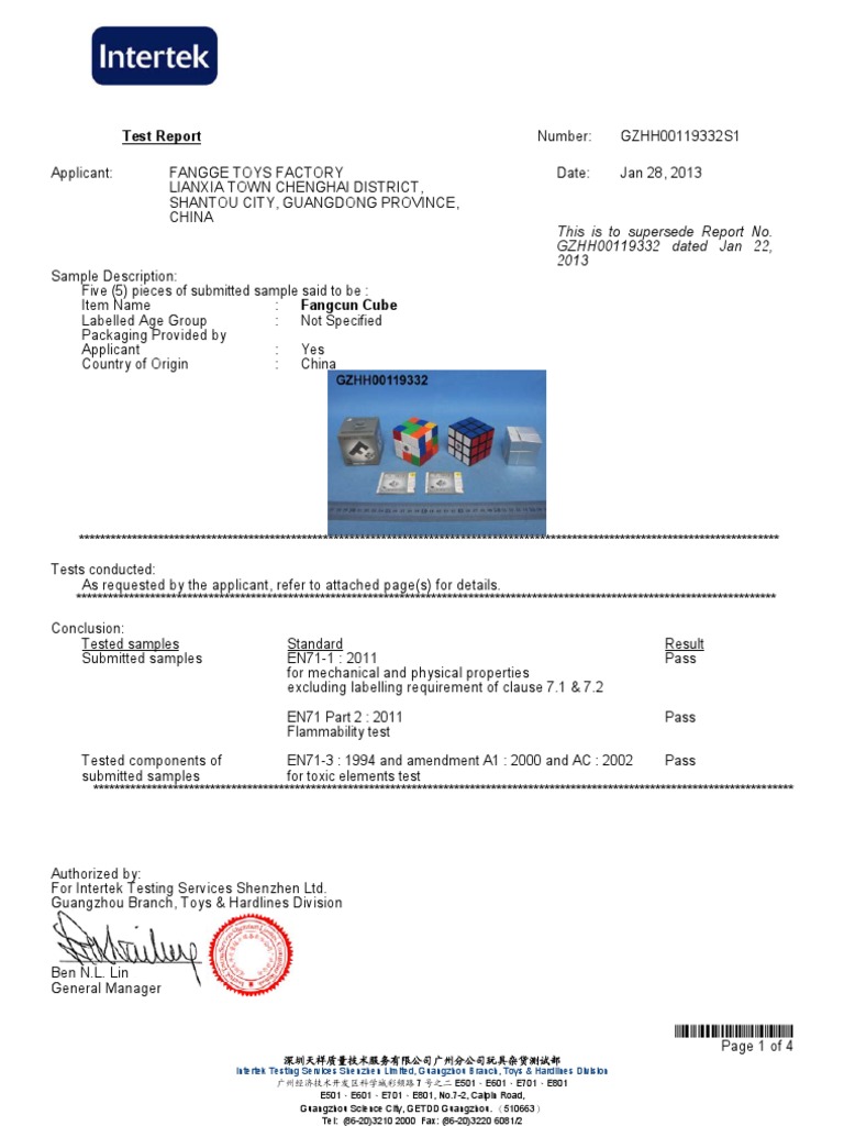 EN71 Certificate of Fangcun | PDF | Contractual Term | Cadmium