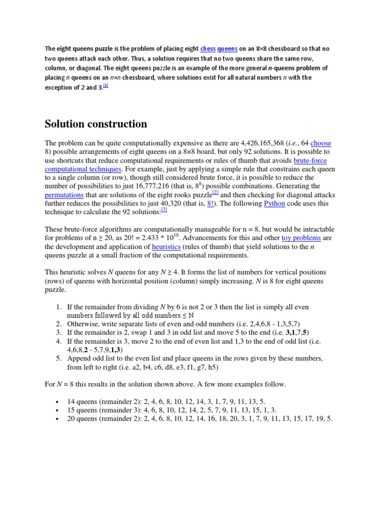 The Eight Queens Puzzle Is The Problem of Placing Eight Chess Queens On An 8 | Download Free PDF ...