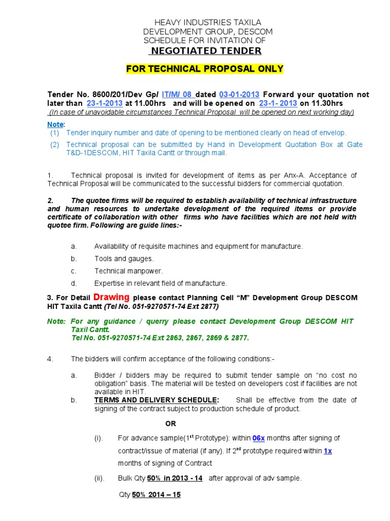Negotiated Tender For Technical Proposal Only | Download Free PDF ...
