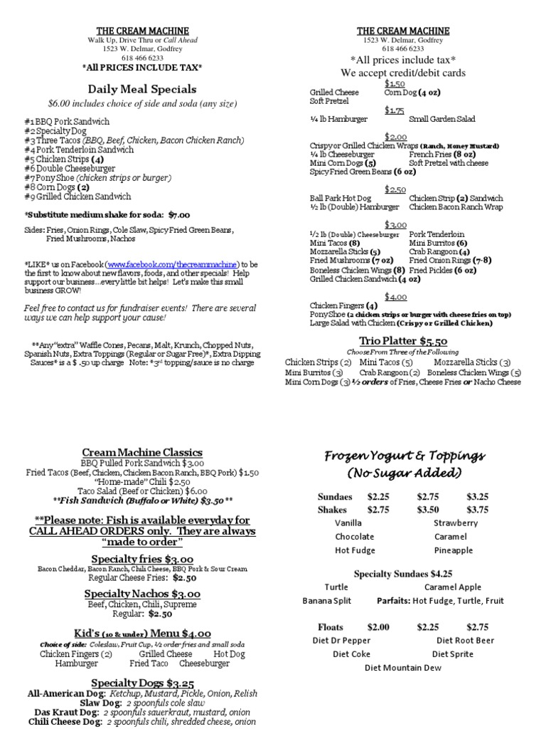 The Cream Machine 2013 Menu Official | PDF | Hamburgers | Coleslaw
