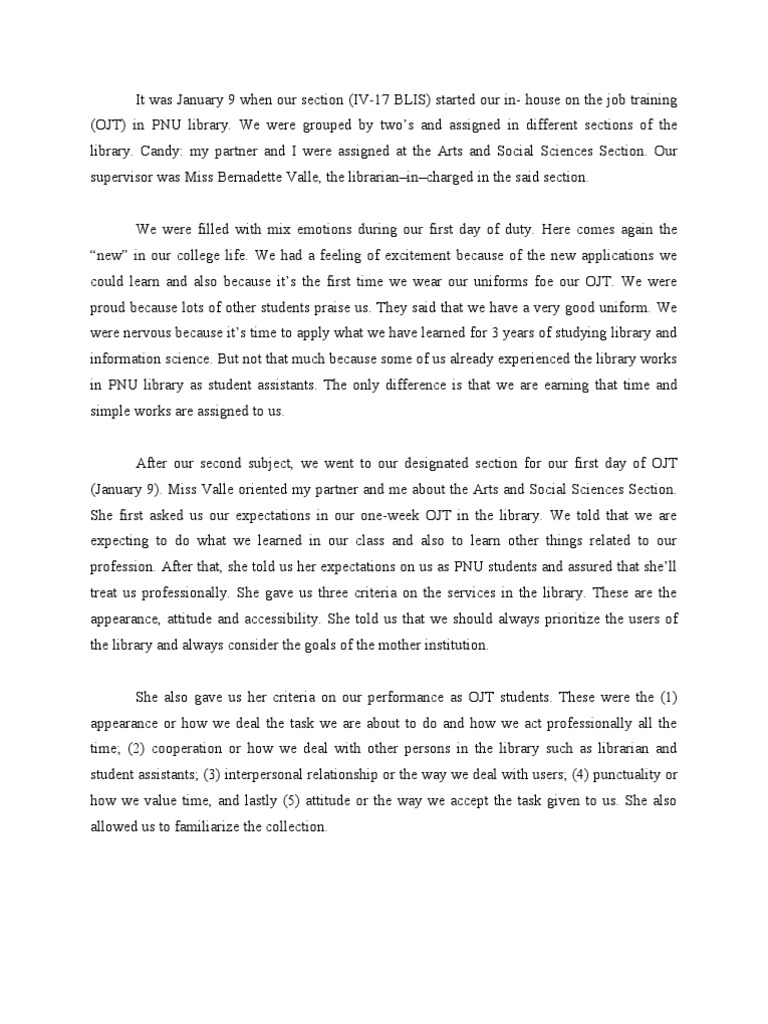 Ojt Diary | PDF | Librarian | Libraries
