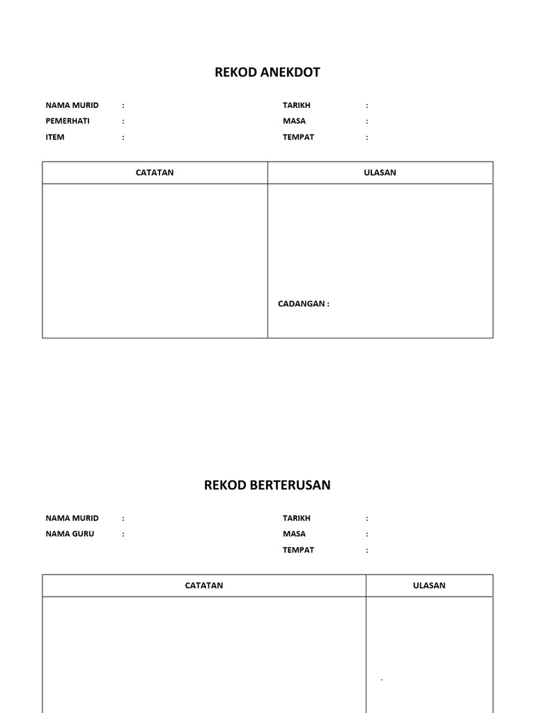 Borang Rekod Anekdot&Berterusan | PDF