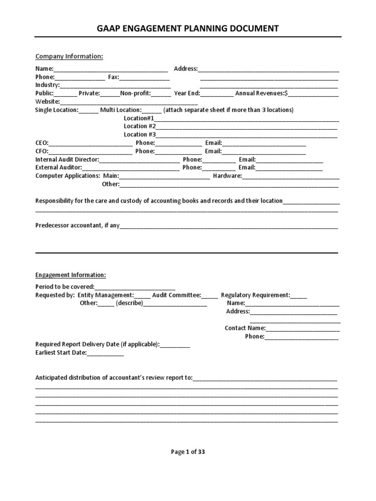 GAAP Audit Engagement Planning Document | PDF | Going Concern ...