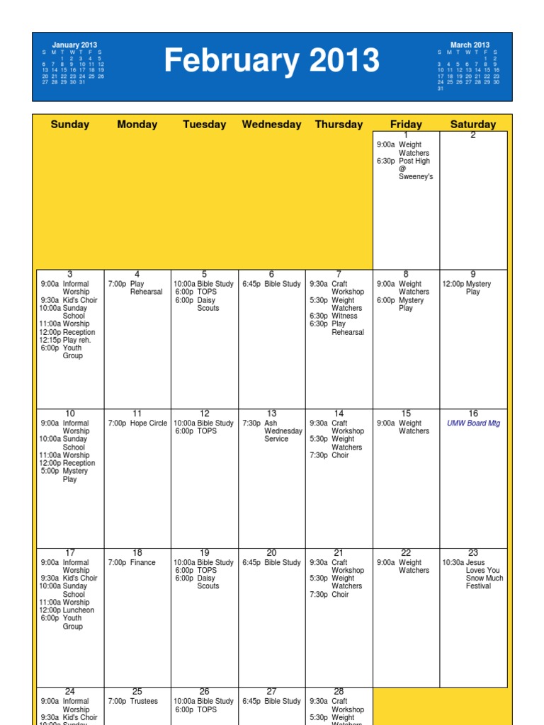 Oakmont United Methodist Calendar Feb 2013 | PDF