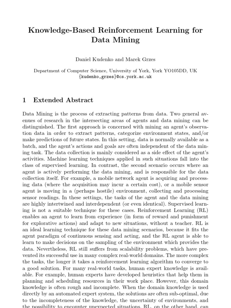 Knowledge-Based Reinforcement Learning For Data Mining | PDF | Data Mining | Learning