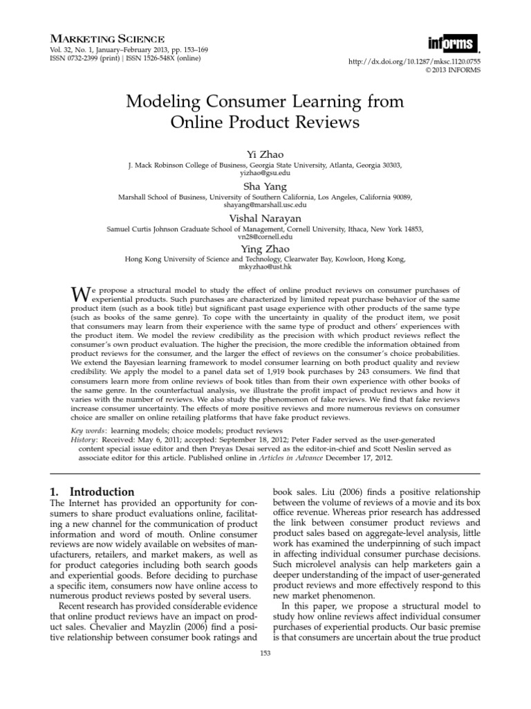 Consumer Learning From Online Reviews | PDF | Mean | Utility