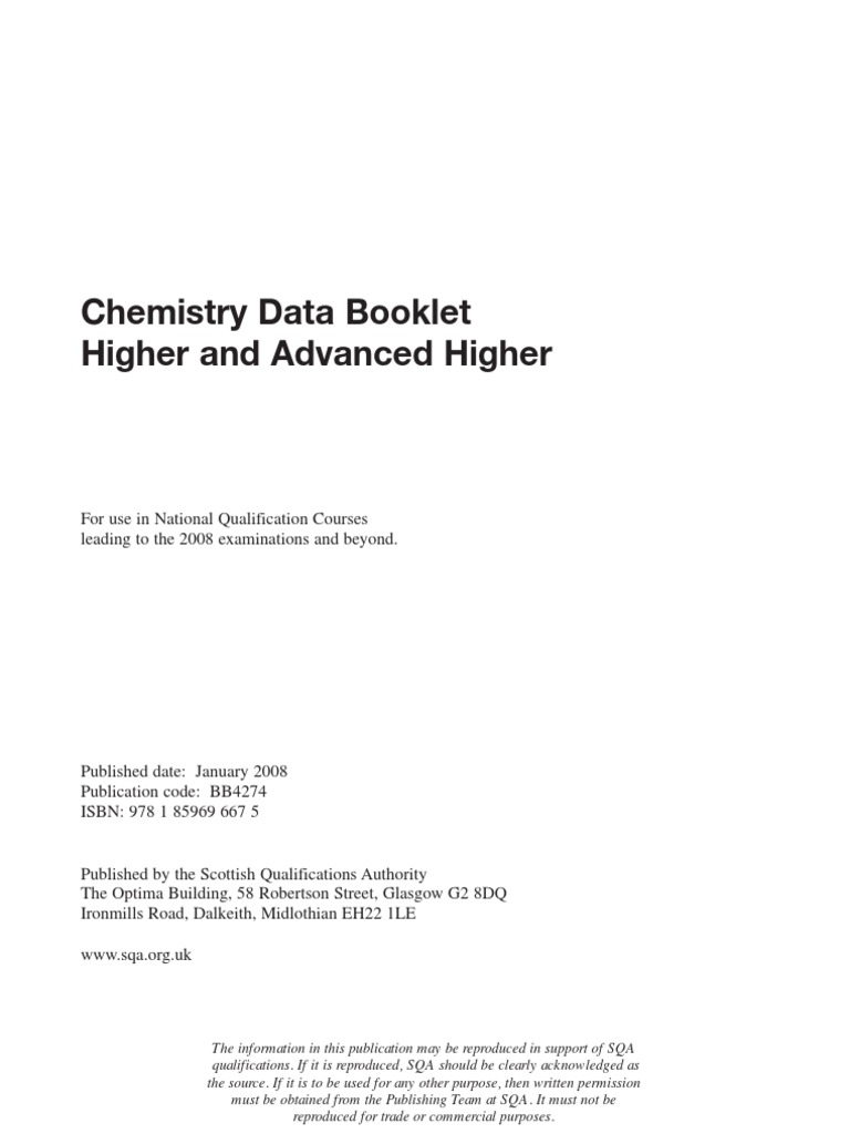 NQChemistryDataBooklet H AdvH | PDF