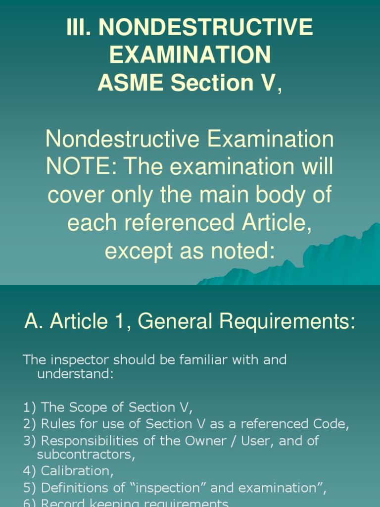 ASME Section V Nondestructive Exam Guide | PDF | Science & Mathematics ...