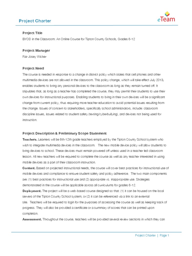 Project Charter | PDF | Educational Technology | Educational Assessment