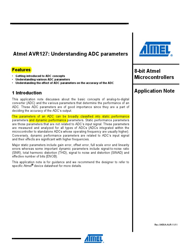 Atmel AVR127: Understanding ADC Parameters 8-Bit Atmel Microcontrollers Application Note | PDF ...