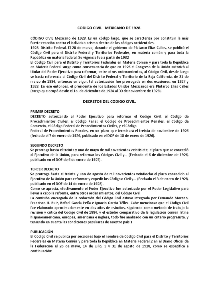 Código Civil Federal de México 1928 | PDF | Separación de poderes | México