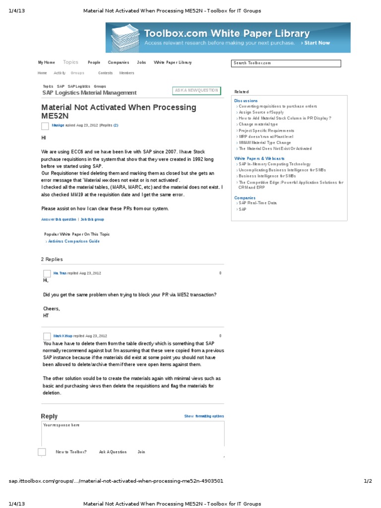 Material Not Activated When Processing ME52N - Toolbox For IT Groups ...