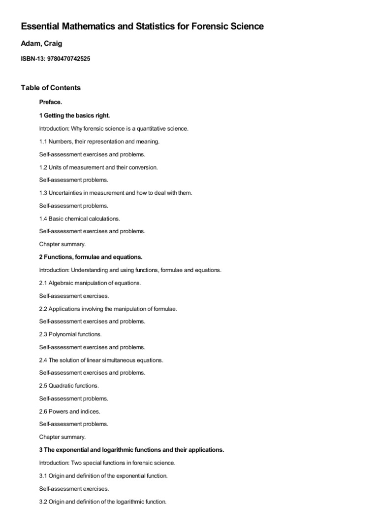 Essential Mathematics and Statistics For Forensic Science: Adam, Craig ...