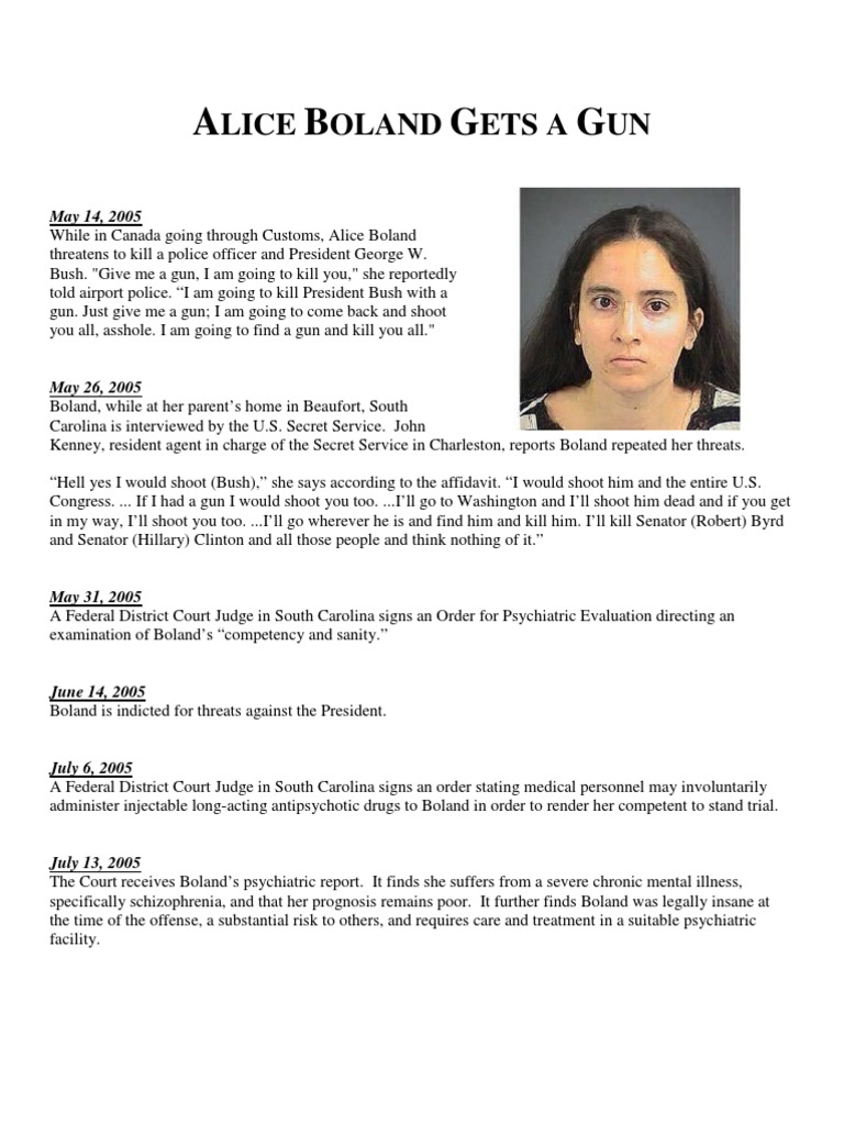 Alice Boland Gets A Gun (Timeline) | PDF | Plea | Insanity Defense