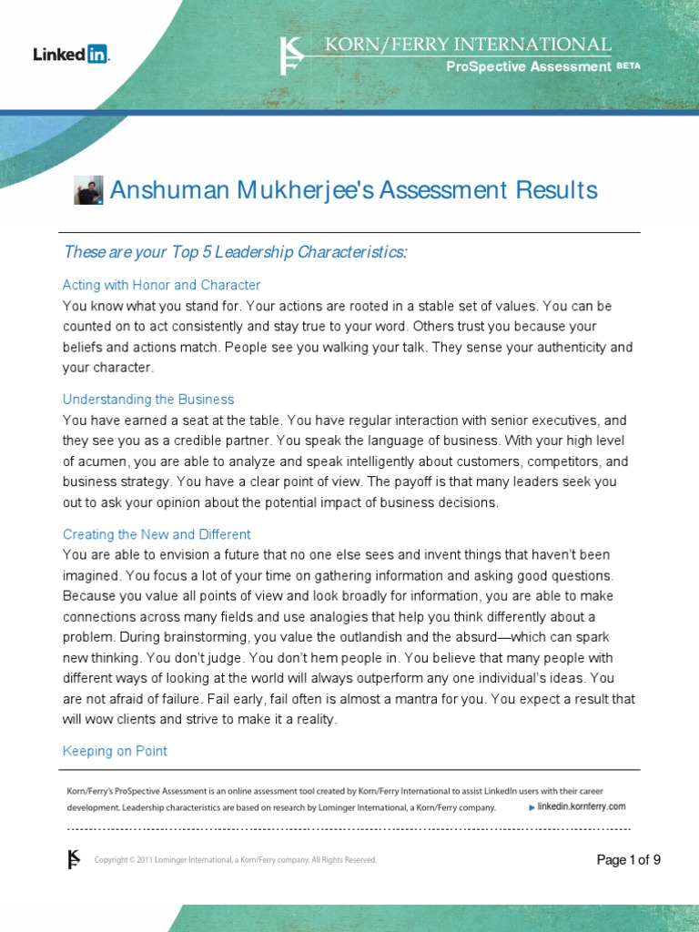 Anshuman MukherjeeProSpective Assessment | PDF | Linked In | Leadership